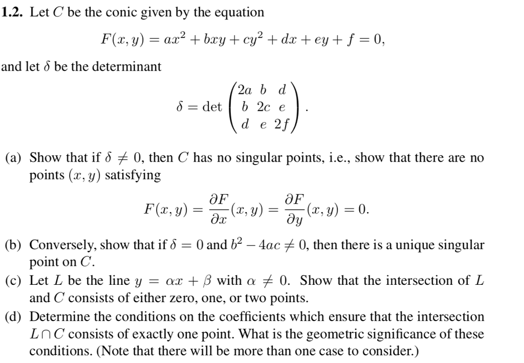 Solved 1.2. Let C' be the conic given by the equation F(x, | Chegg.com