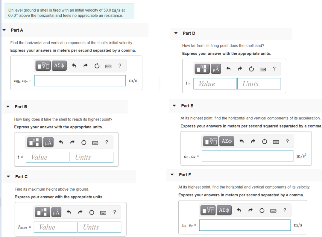 Solved On level ground a shell is fired with an initial | Chegg.com