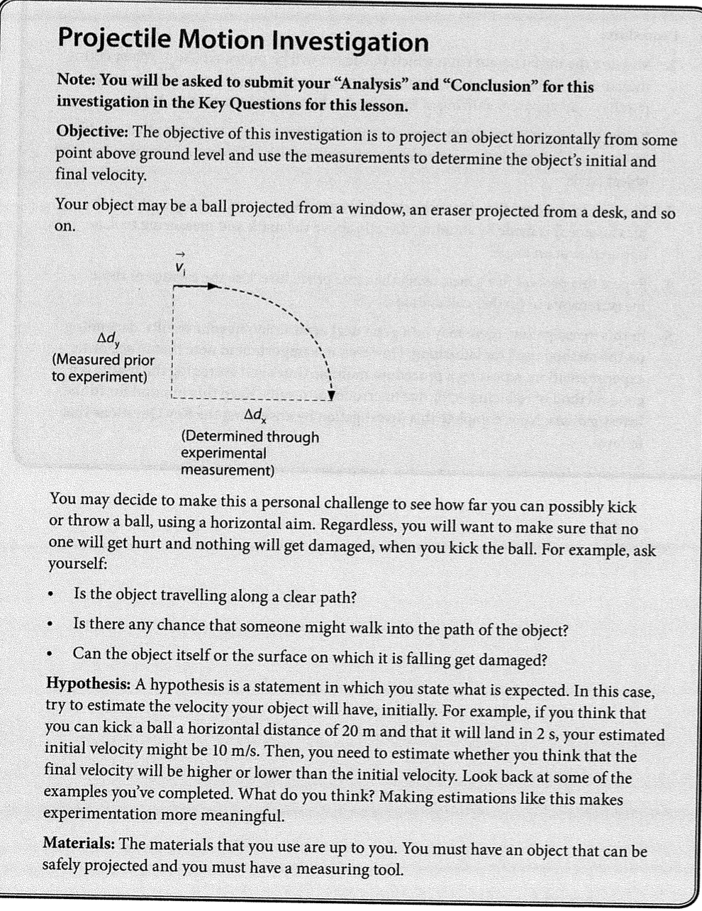 Solved Projectile Motion Investigation Note: You will be | Chegg.com
