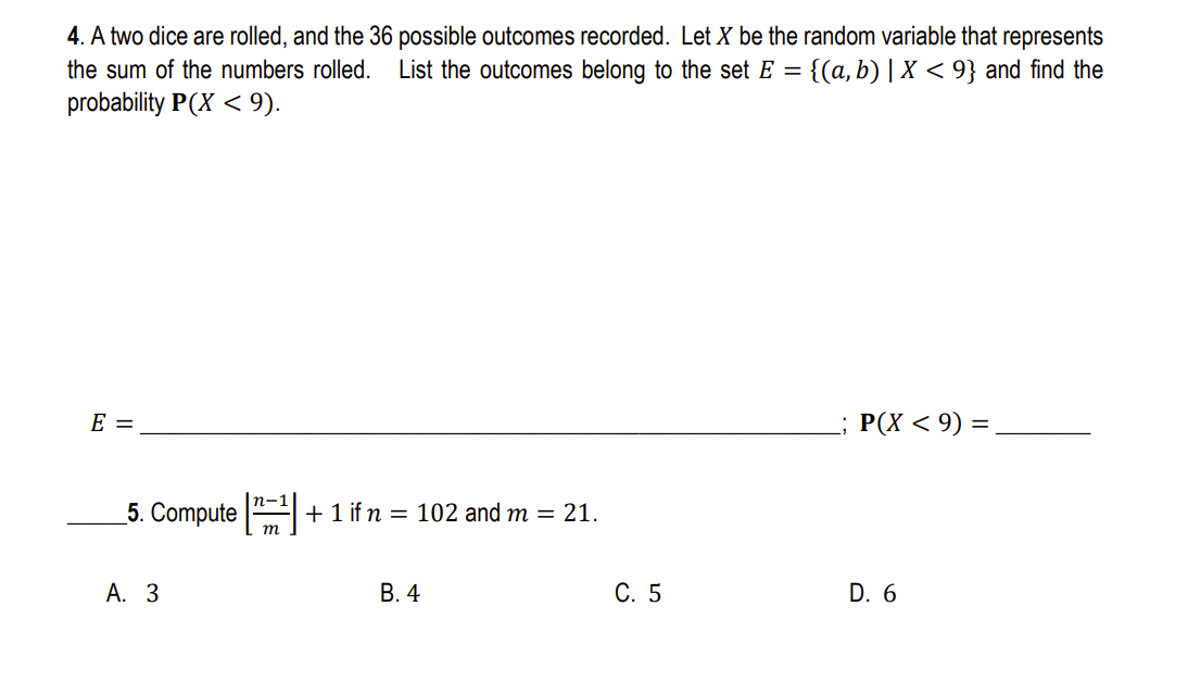 Solved 4. A two dice are rolled, and the 36 possible | Chegg.com