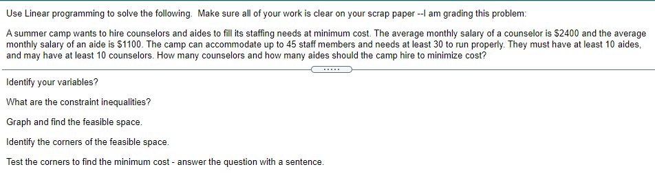 Solved Use Linear programming to solve the following. Make | Chegg.com