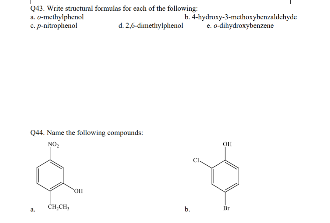 Solved Q43. Write structural formulas for each of the | Chegg.com