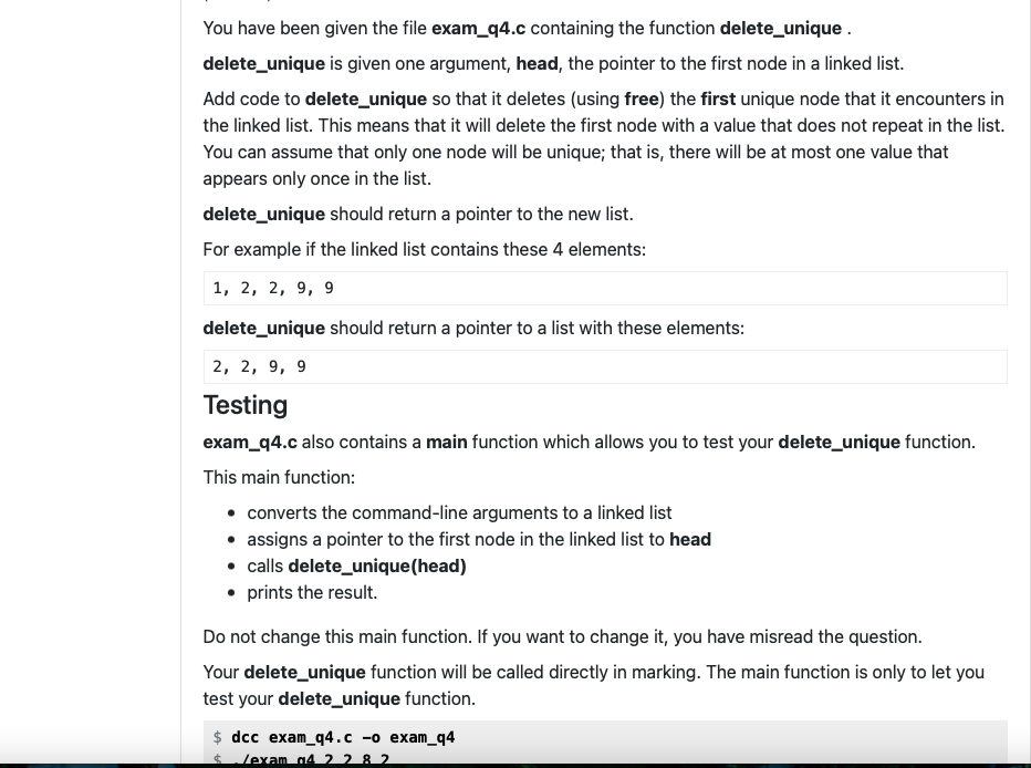 Solved You have been given the file exam_q4.c containing the | Chegg.com