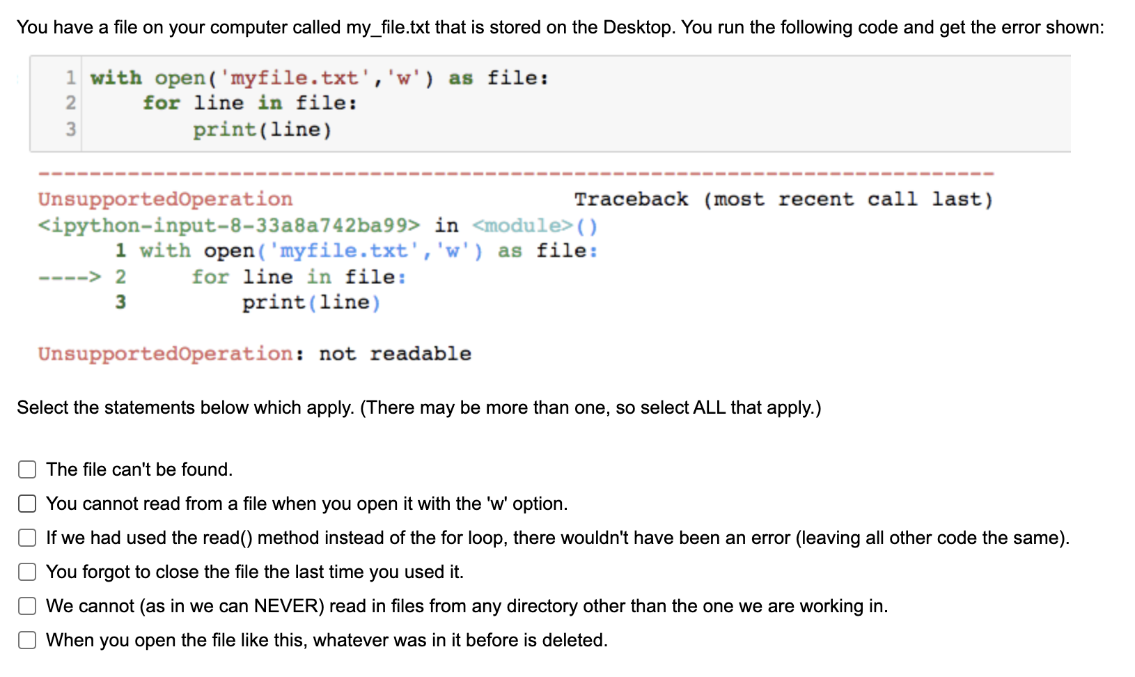 Solved UnsupportedOperation Traceback (most recent call | Chegg.com