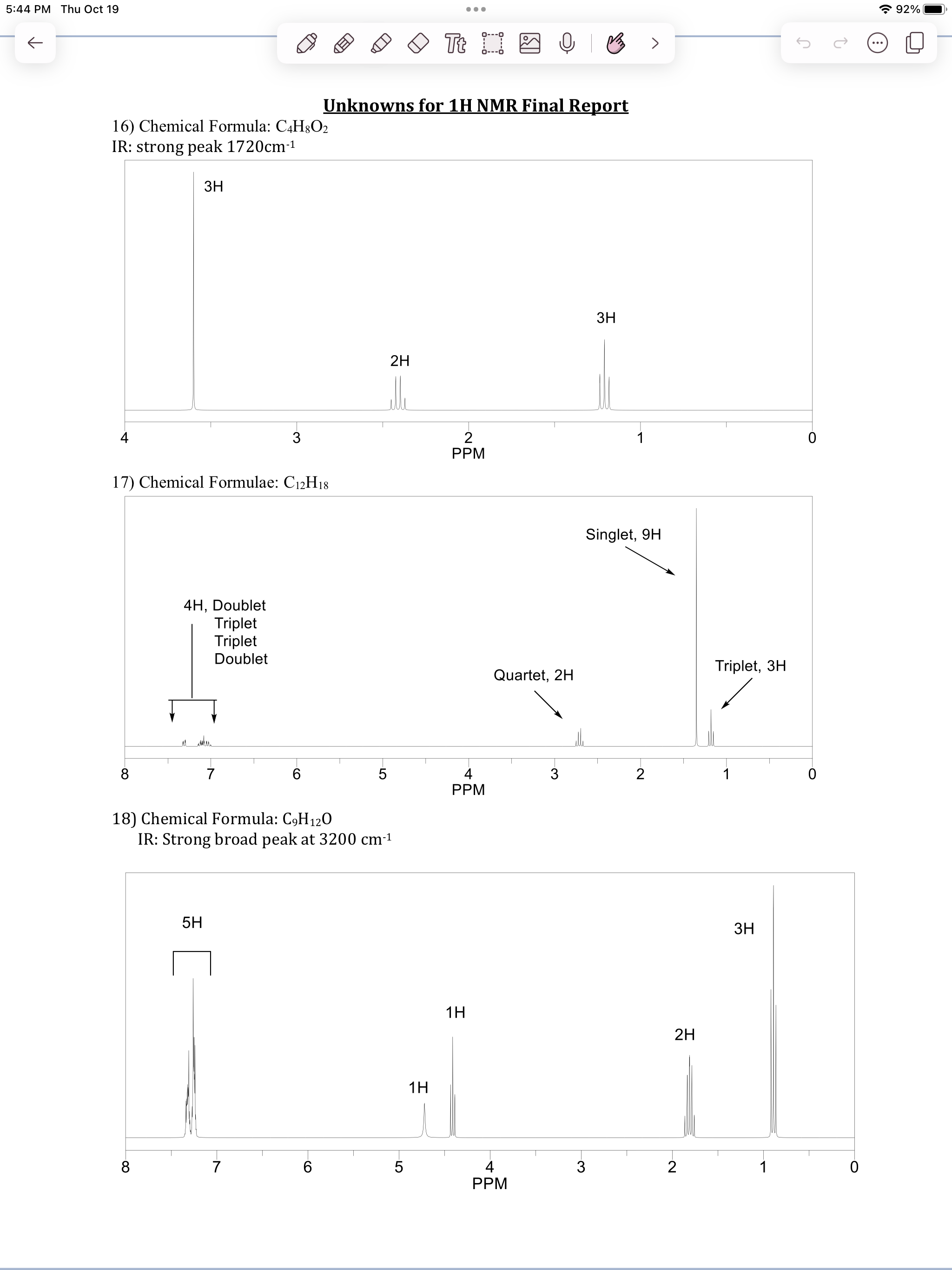 Solved Unknowns for 1H NMR Final Report 13) Chemical | Chegg.com