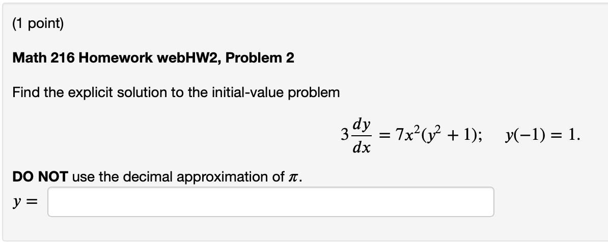 Solved (1 point) Math 216 Homework webHW2, Problem 2 Find | Chegg.com