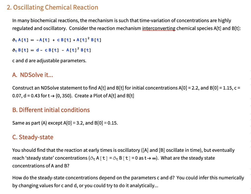 2. Oscillating Chemical Reaction In many biochemical | Chegg.com