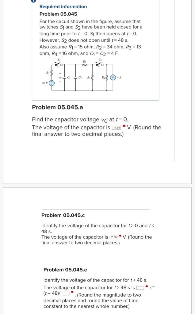 Solved Required information Problem 05.045 For the circuit | Chegg.com