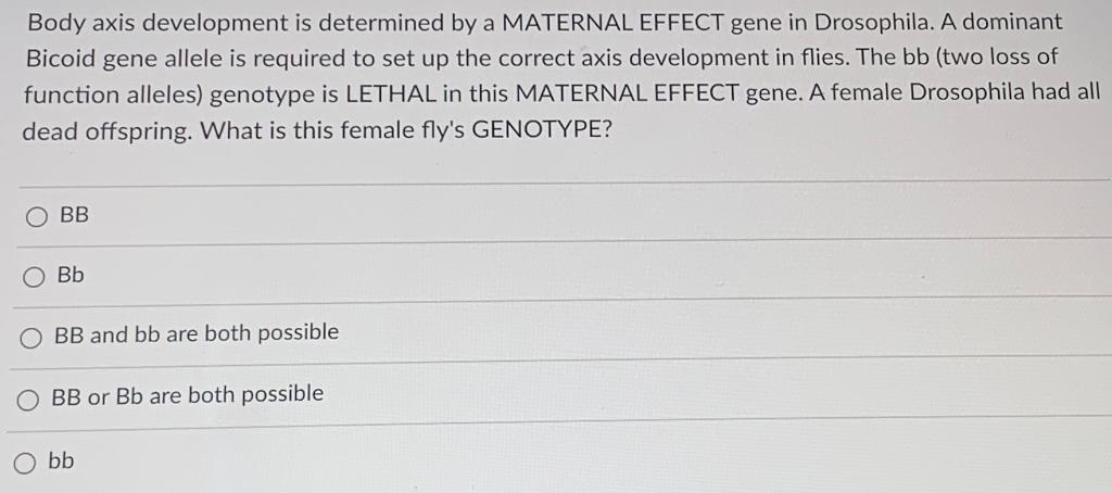 Solved Body axis development is determined by a MATERNAL | Chegg.com