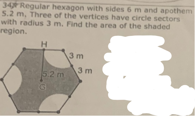Solved 34k-Regular hexagon with sides 6 m and apothem 5.2 m. | Chegg.com