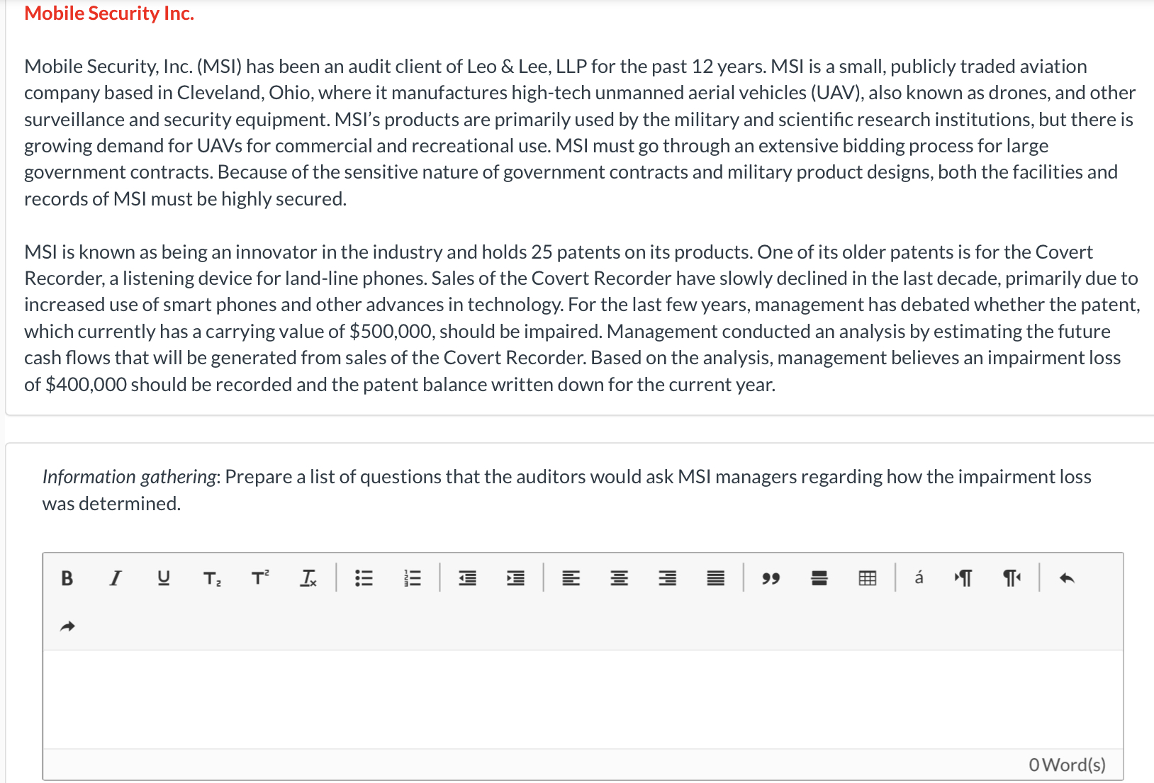 Solved Mobile Security, Inc. (MSI) has been an audit client | Chegg.com