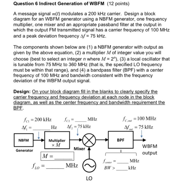 Solved Question 6 Indirect Generation of WBFM (12 points) A | Chegg.com