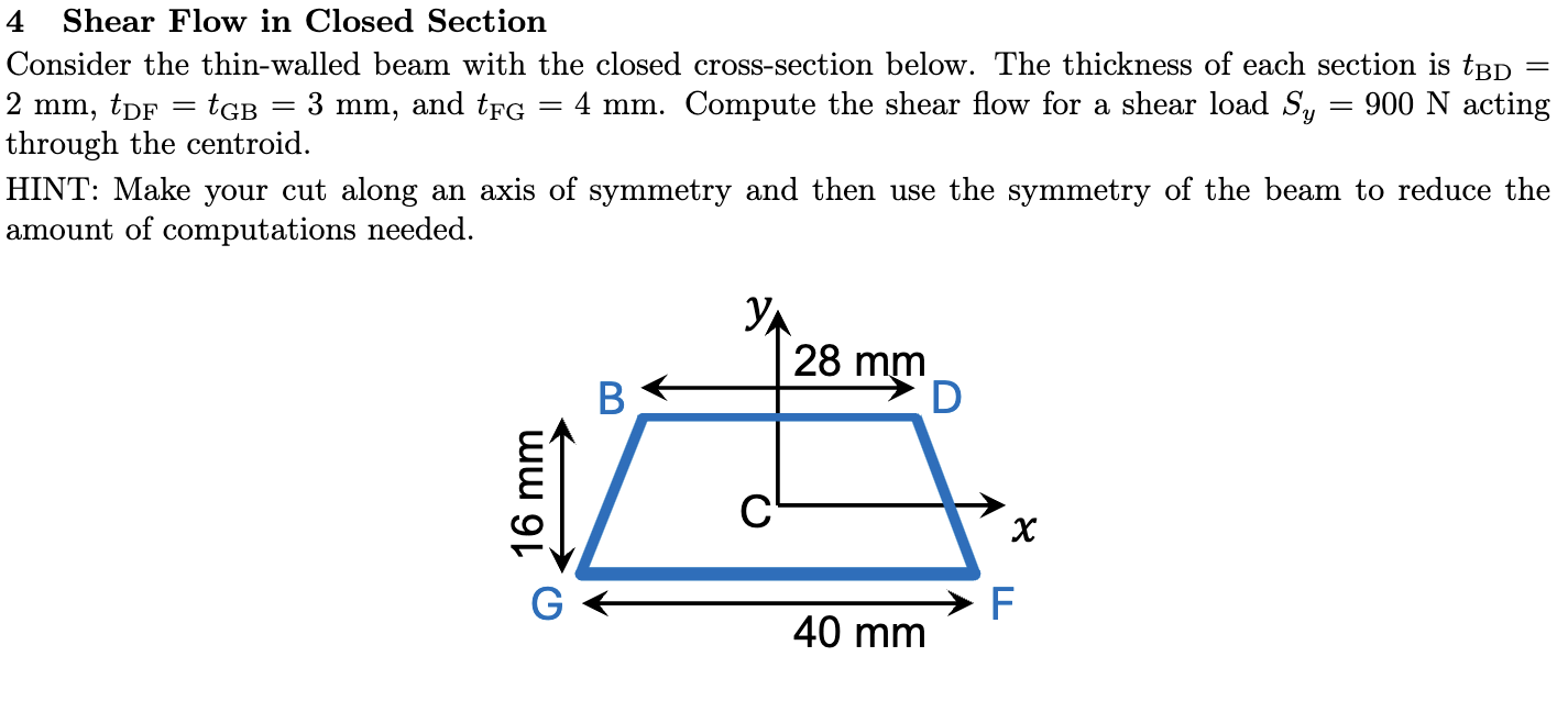 Solved 4 ﻿Shear Flow in ﻿Closed SectionConsider the | Chegg.com