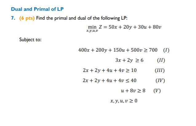 Solved 6. (14 pts) Consider the following linear programming | Chegg.com