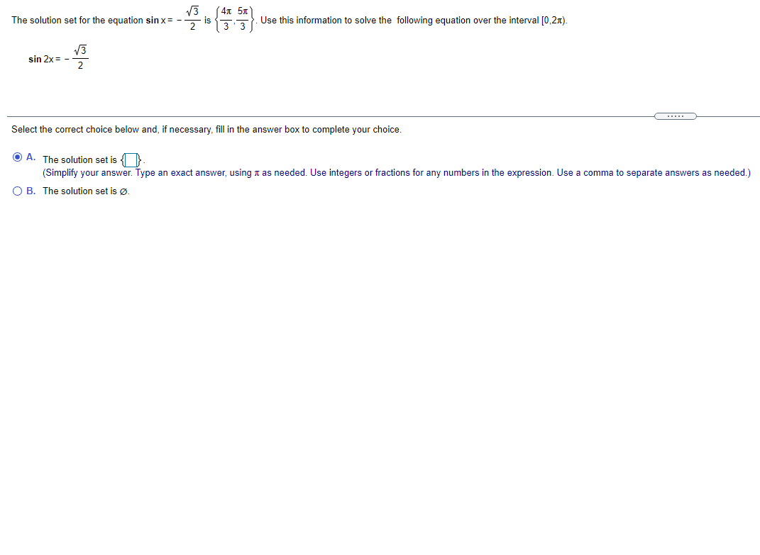 Solved V3 The solution set for the equation cos x = is (1 | Chegg.com