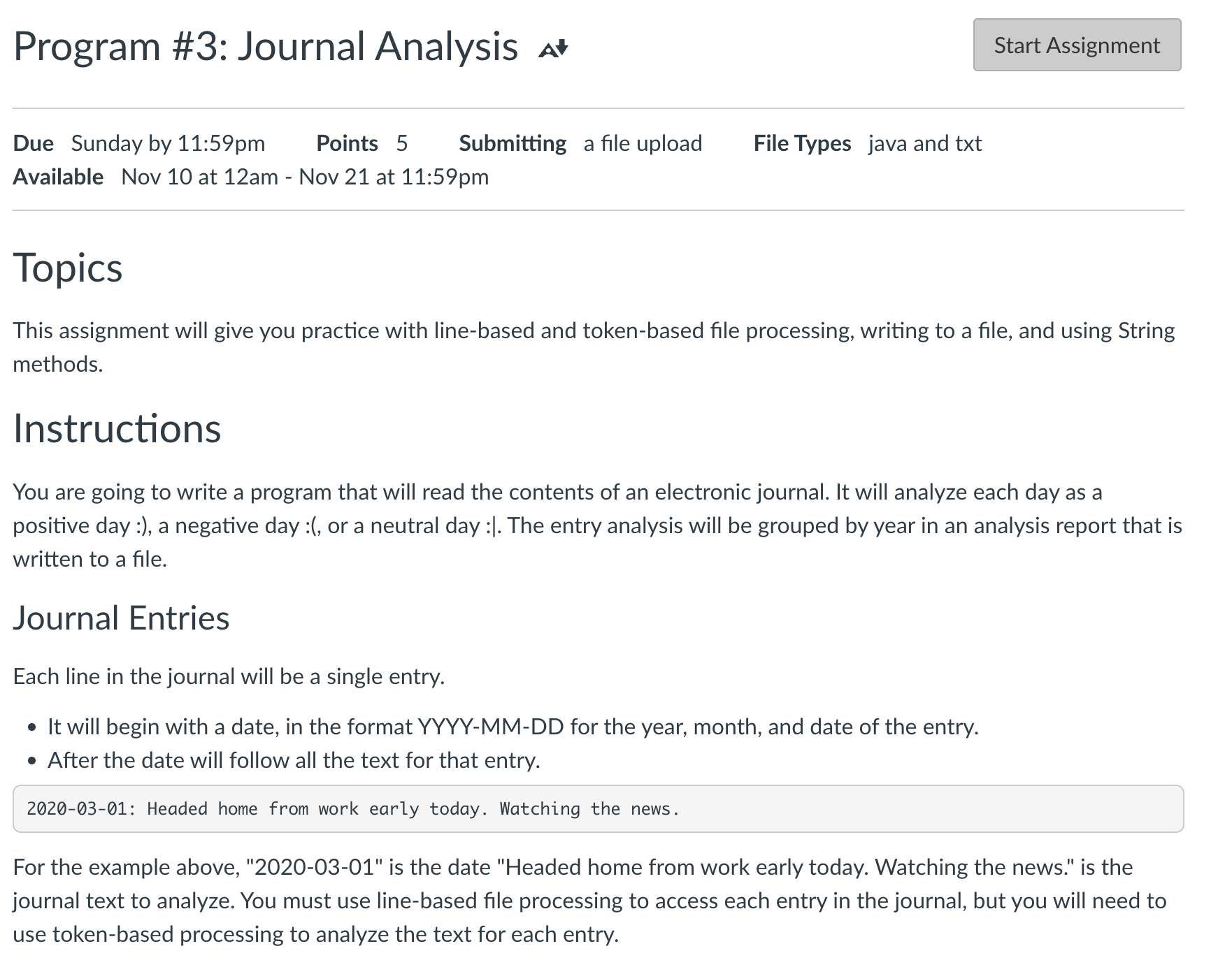 Solved Program \#3: Journal Analysis Due Sunday by 11:59pm | Chegg.com
