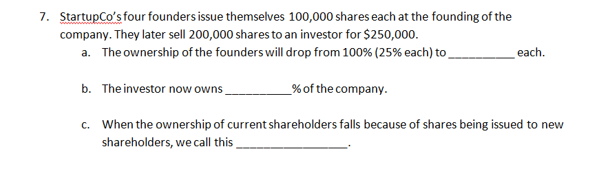 Solved 7. StartupCo's four founders issue themselves 100,000 | Chegg.com