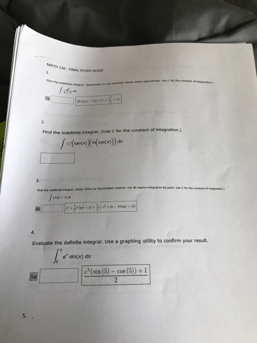 Solved MATH 126-FINAL STUDY GUIDE 1. 2. Find the indefinite | Chegg.com