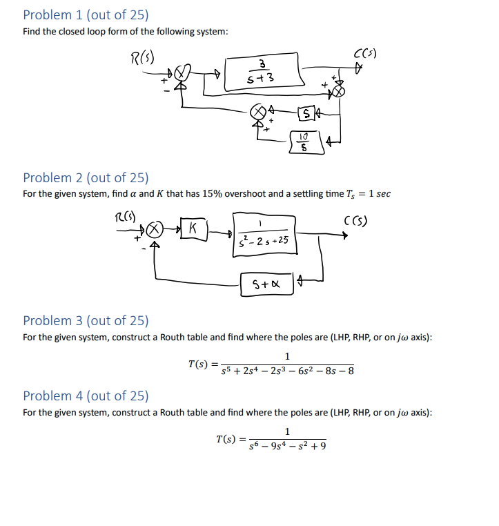 Solved Problem 1 (out of 25) Find the closed loop form of | Chegg.com