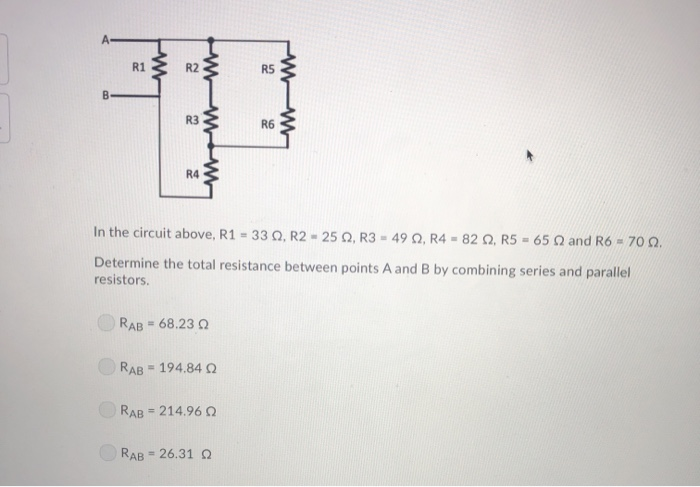 Solved R2 R5 R3 R6 R4 In the circuit above, R1 = 33 Ω, R2-25 | Chegg.com