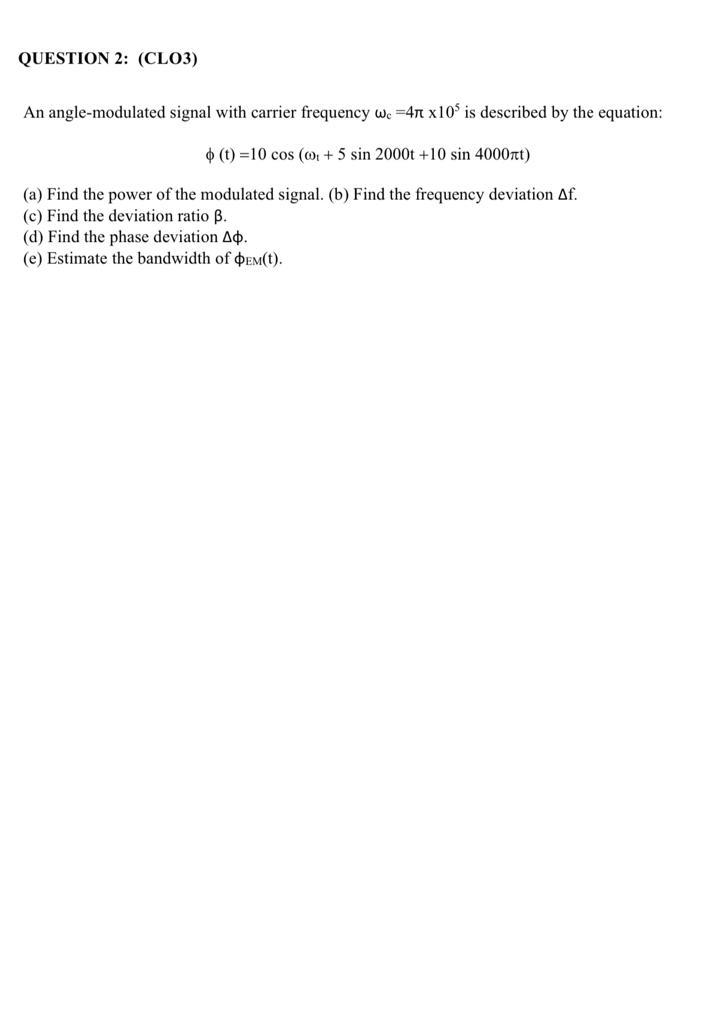 Solved An angle-modulated signal with carrier frequency | Chegg.com