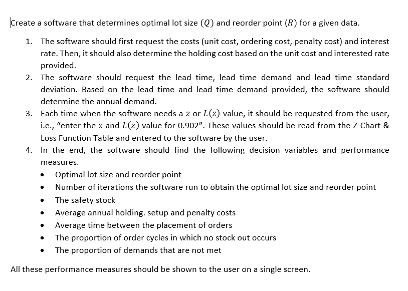 Solved Create a software that determines optimal lot size | Chegg.com