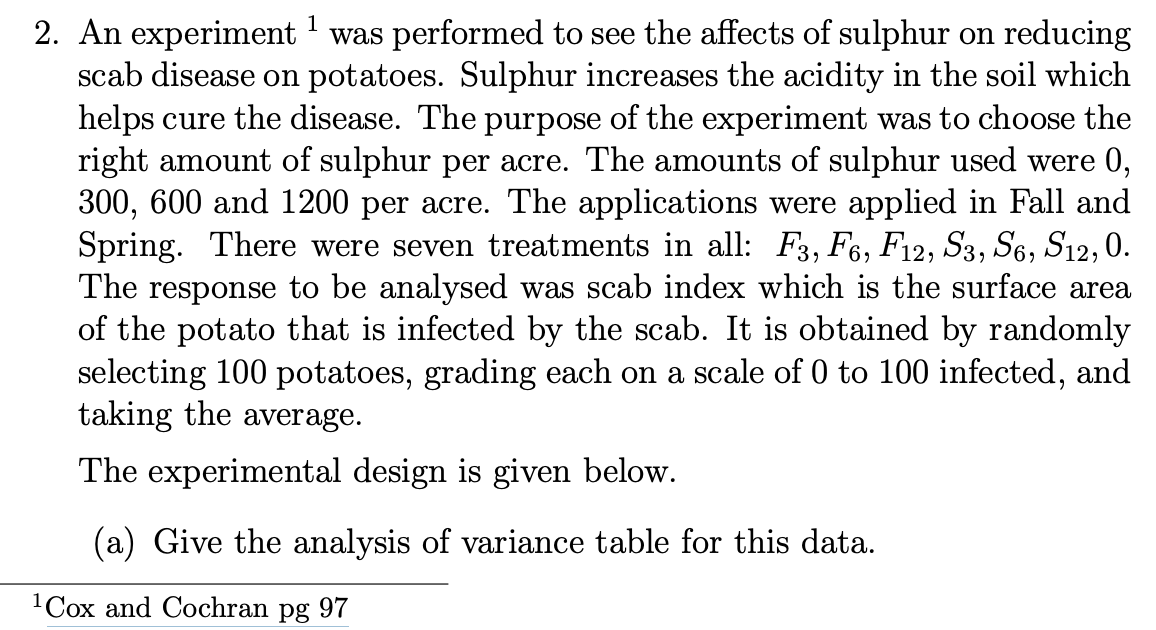 Solved 2. An experiment 1 was performed to see the affects | Chegg.com