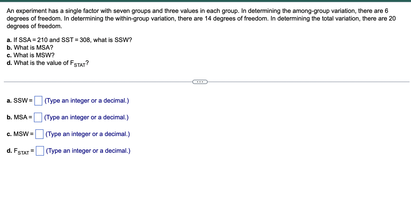 Solved An experiment has a single factor with seven groups | Chegg.com