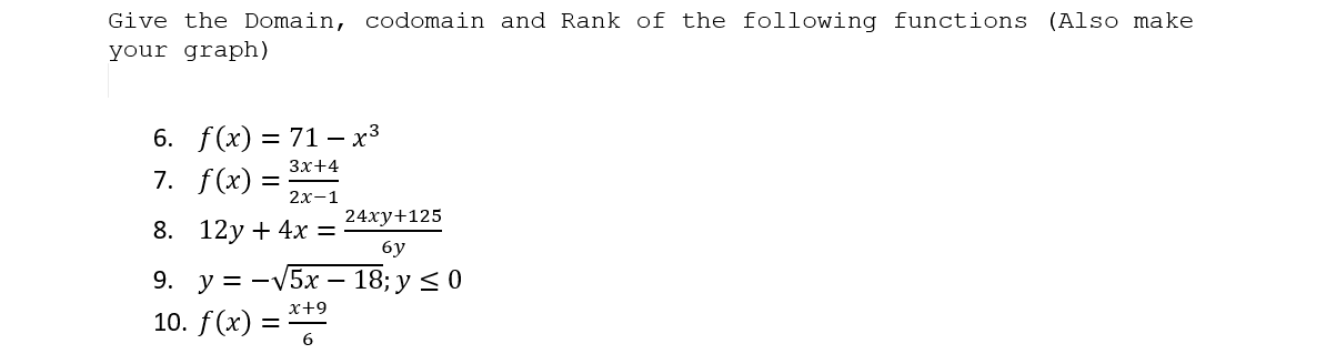 Solved Give the Domain, codomain and Rank of the following | Chegg.com