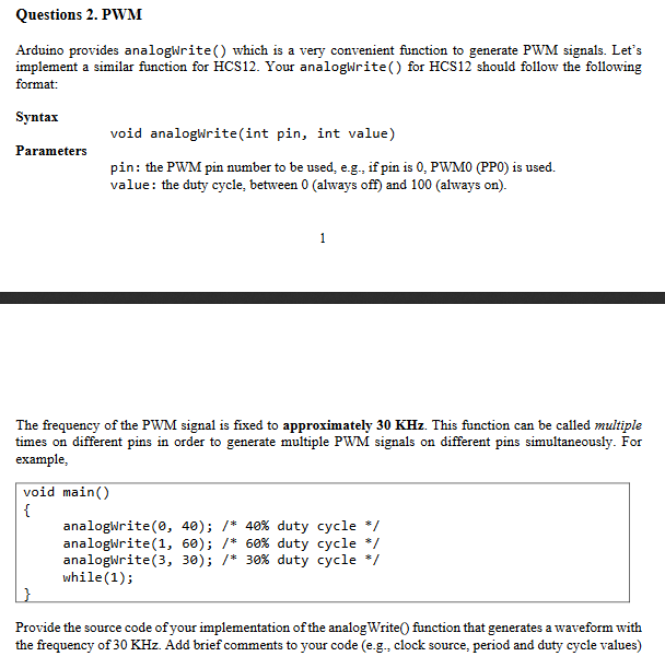 Questions 2. PWM Arduino provides analogwrite() which | Chegg.com