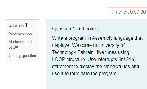 Solved Question 1. [50 points] Write a program in Assembly | Chegg.com