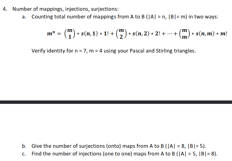 Solved 4. Number of mappings, injections, surjections: a. | Chegg.com