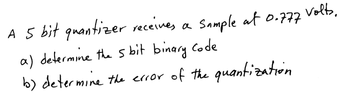 Solved volts, A 5 bit quantizer receives a sample at 0.777 | Chegg.com