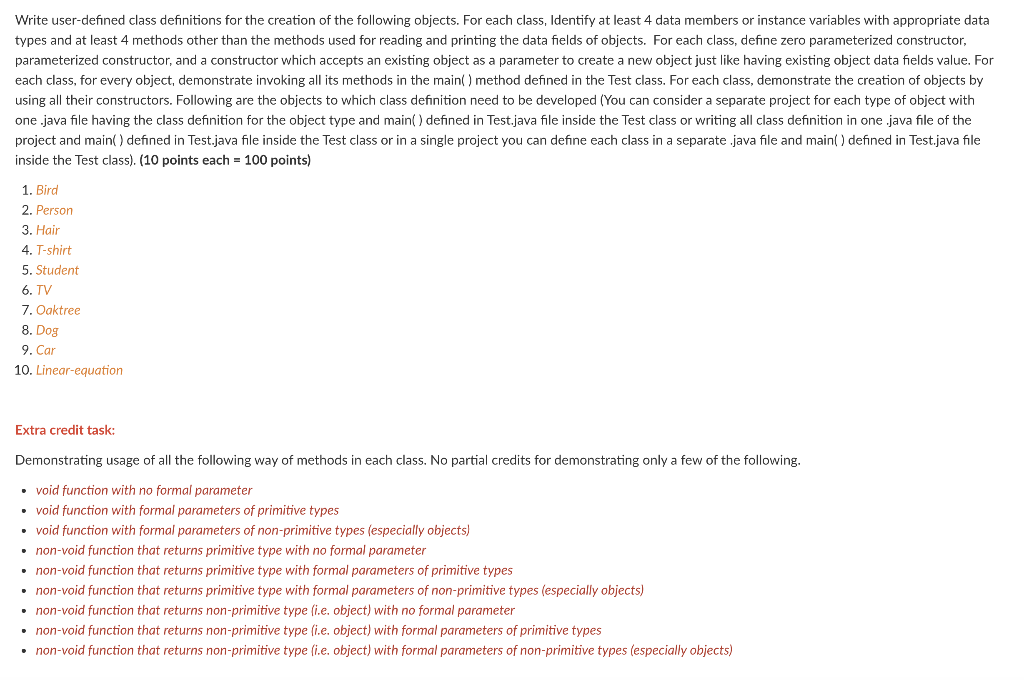 Solved Write user-defined class definitions for the creation | Chegg.com