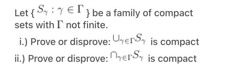 Solved Let {Sγ:γ∈Γ}be a family of compact sets with Γ not | Chegg.com