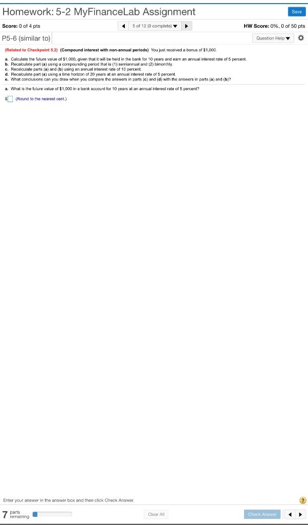 Solved Homework: 5-2 MyFinanceLab Assignment Save Score: 0 | Chegg.com