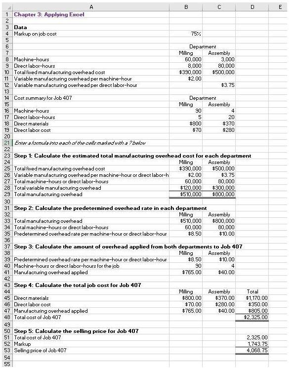 Solved نأ E A B D 1 Chapter 3: Applying Excel 2 3 Data 4 | Chegg.com