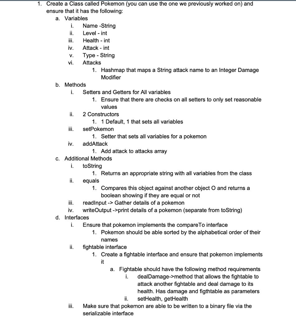 Solved v. 1. Create a Class called Pokemon (you can use the | Chegg.com