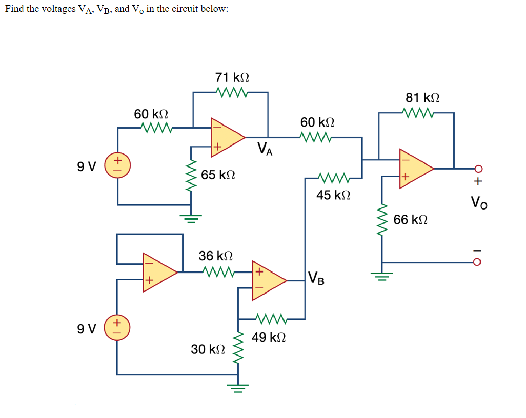 Solved Find the voltages VA, VB, and Vo in the circuit | Chegg.com