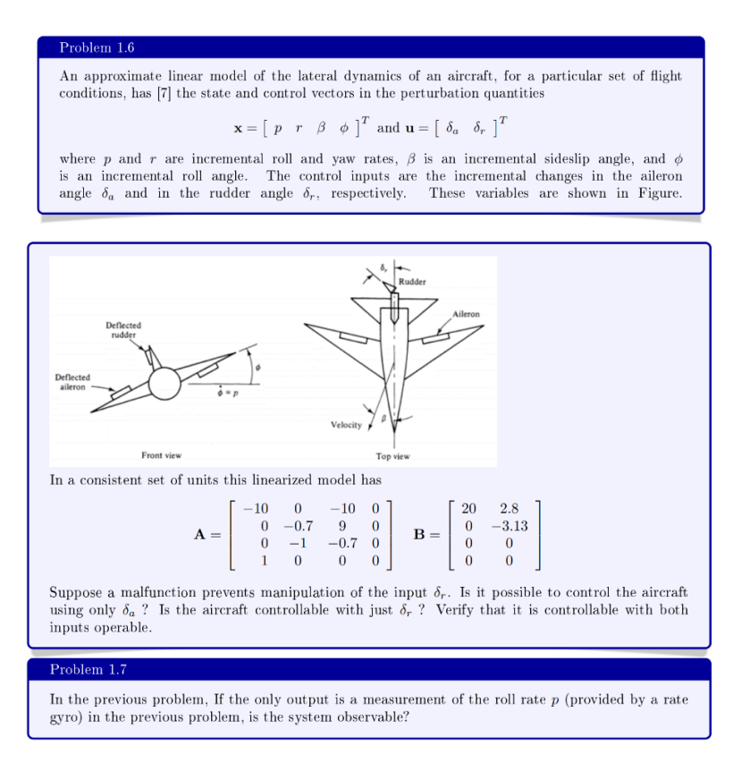 Solved Problem 1.6An approximate linear model of the lateral | Chegg.com