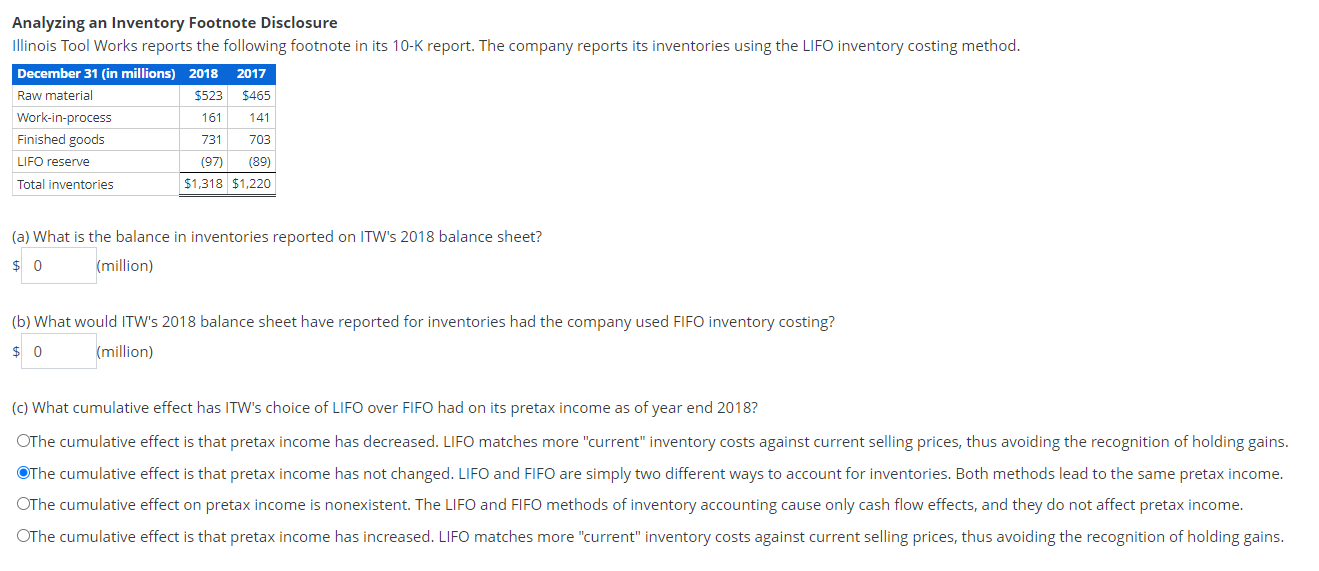 Solved Analyzing an Inventory Footnote Disclosure Illinois | Chegg.com