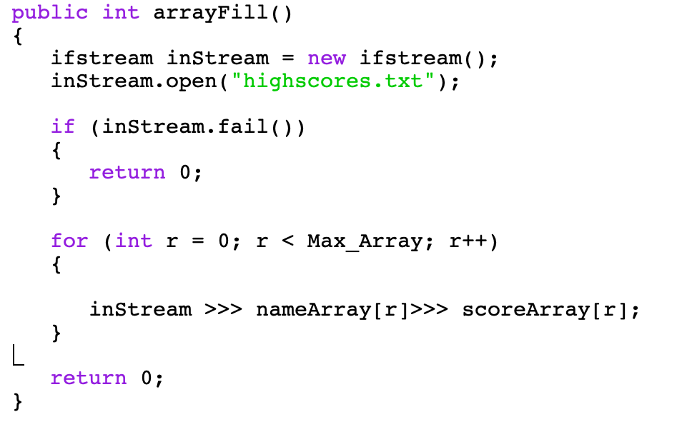Solved public int arrayFill(). ifstream inStream = new | Chegg.com