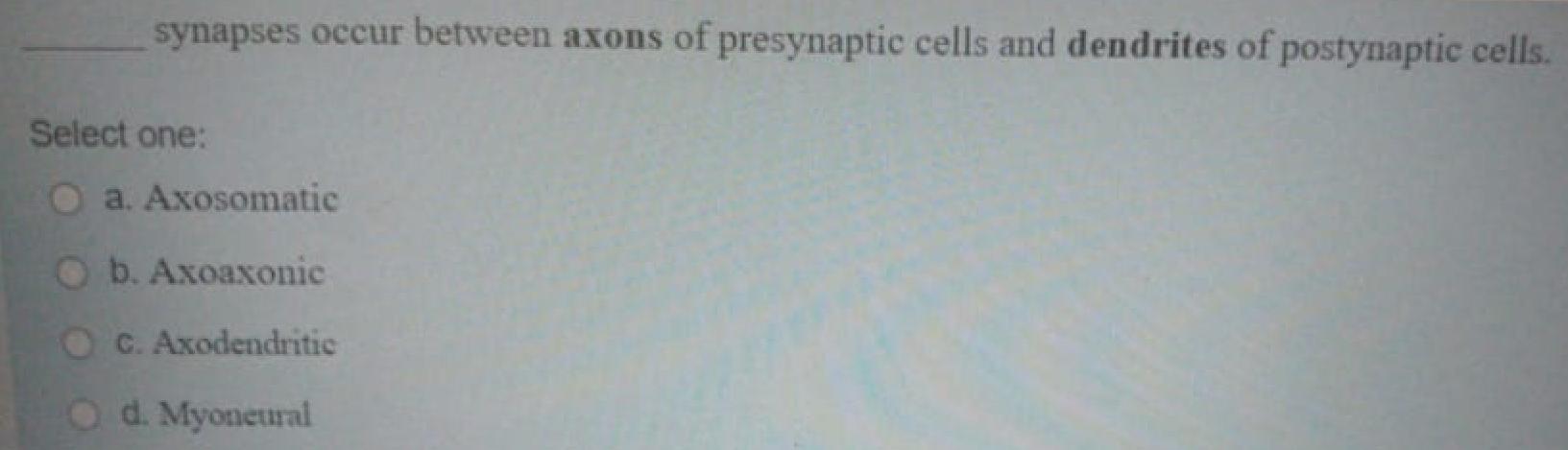 Solved synapses occur between axons of presynaptic cells and | Chegg.com