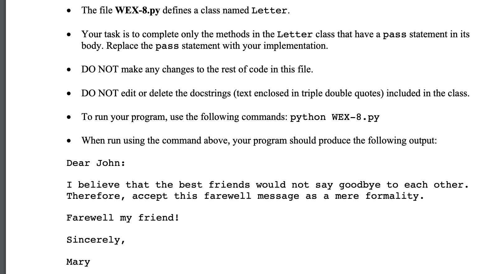 - The file WEX-8.py defines a class named Letter. - | Chegg.com