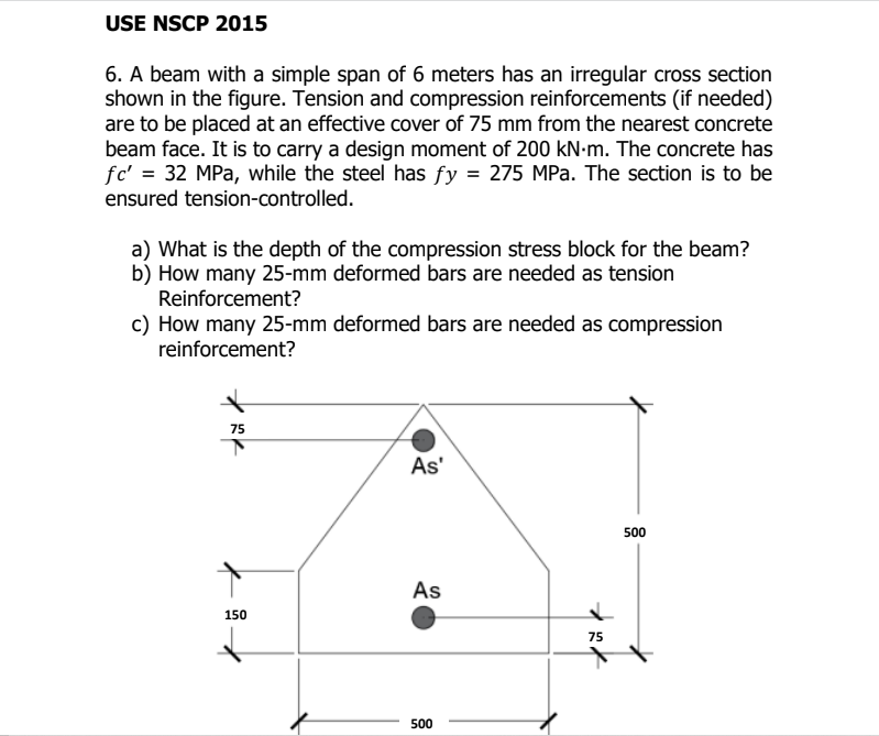 Solved USE NSCP 2015 6. A beam with a simple span of 6 | Chegg.com