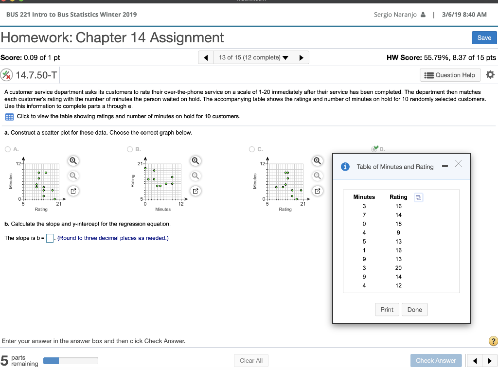 Solved BUS 221 Intro to Bus Statistics Winter 2019 Sergio | Chegg.com