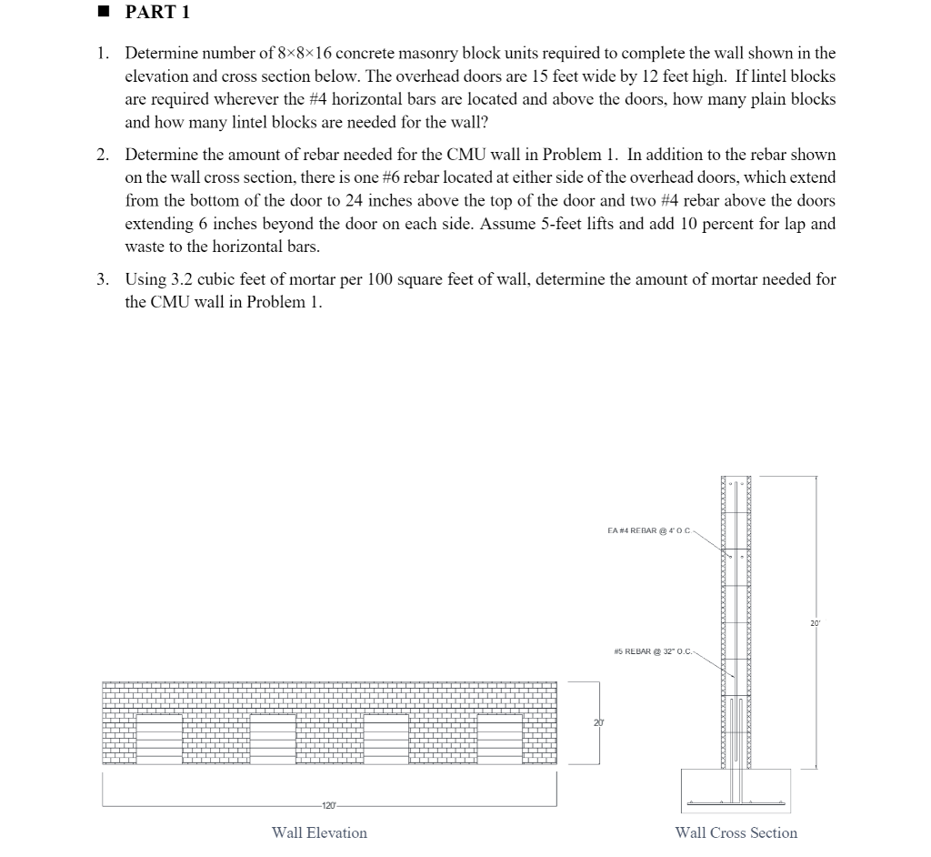 Solved Determine the amount of rebar needed for the CMU wall | Chegg.com