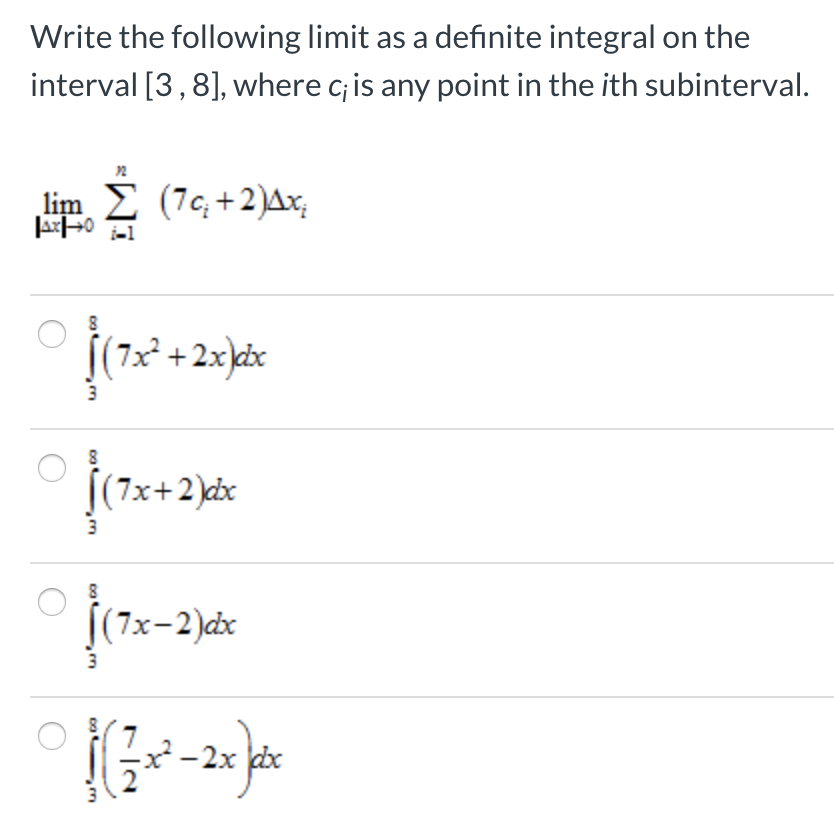 Solved Write the following limit as a definite integral on | Chegg.com