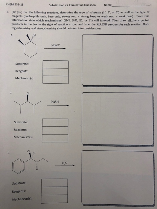 Solved CHEM 231-18 Substitution vs. Elimination Question | Chegg.com