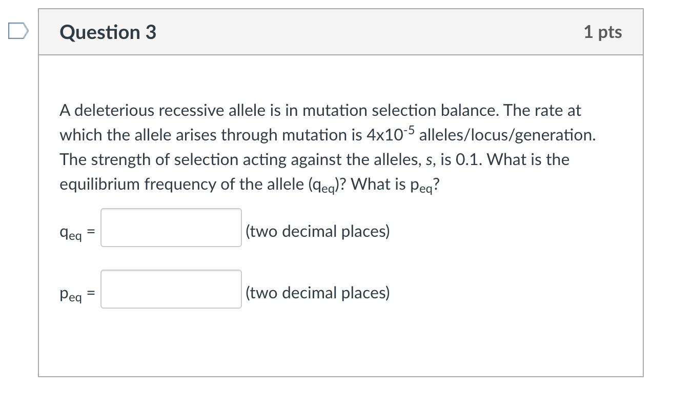 Solved A deleterious recessive allele is in mutation | Chegg.com
